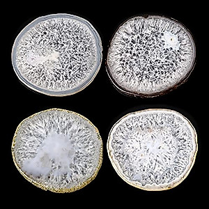 FOLKOR LIFE Natural Agate Coaster Set of 4, 3.5-4" Crystalline Geode Stone Coasters for Drinks Coffee Table Decor Agate Slices Glass Cups Holder for Home Guest Room Housewarming Birthday Gift