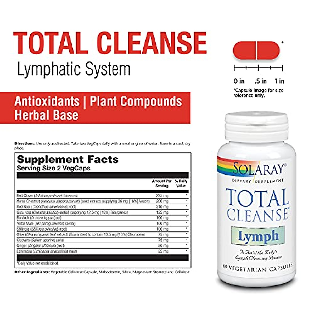 SOLARAY Total Cleanse Lymph | Red Root, Echinacea, Ginger and More for Healthy Cleansing Support | 60 VegCaps, 30 Serv.