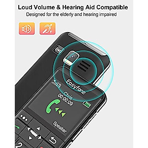 Easyfone Prime-A7 4G Big Button Cell Phone for Seniors | Easy-to-use | Clear Sound | 2.0'' HD Display | SOS Button w/GPS | Unlocked (T-Mobile & MVNOs) | 1500Mah Battery and Charging Dock (Black)