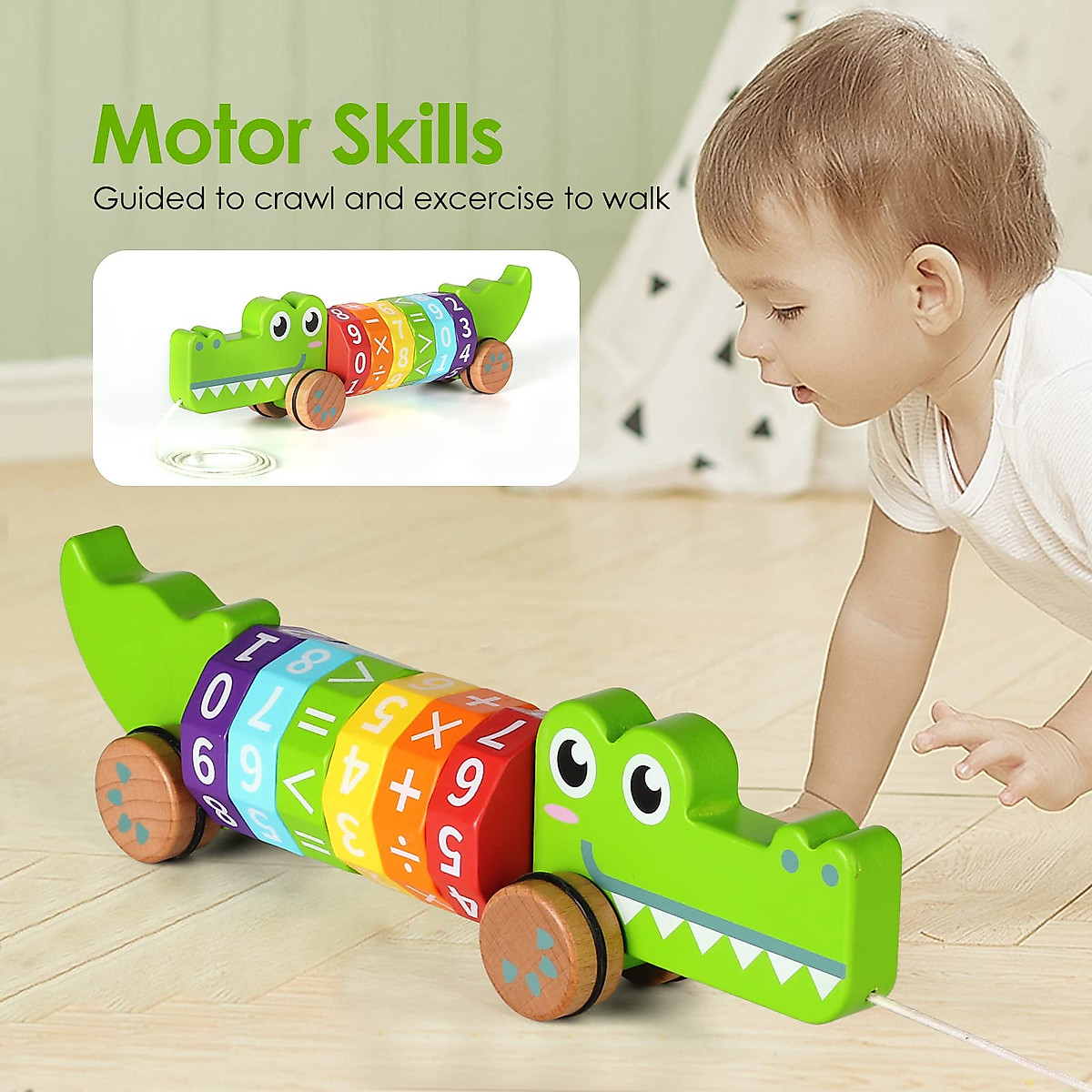 Alligator Pull Toys|Montessori Wooden Toys|Abacus for Toddlers 1-3|Preschool Educational Toys