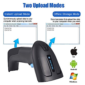 REALINN 2D Barcode Scanner Compatible with Bluetooh, Wireless, USB Wired Function, Portable Wireless QR Code Reader for Mobile Phone Tablet PC, iOS Android MacOs Windows Linux System