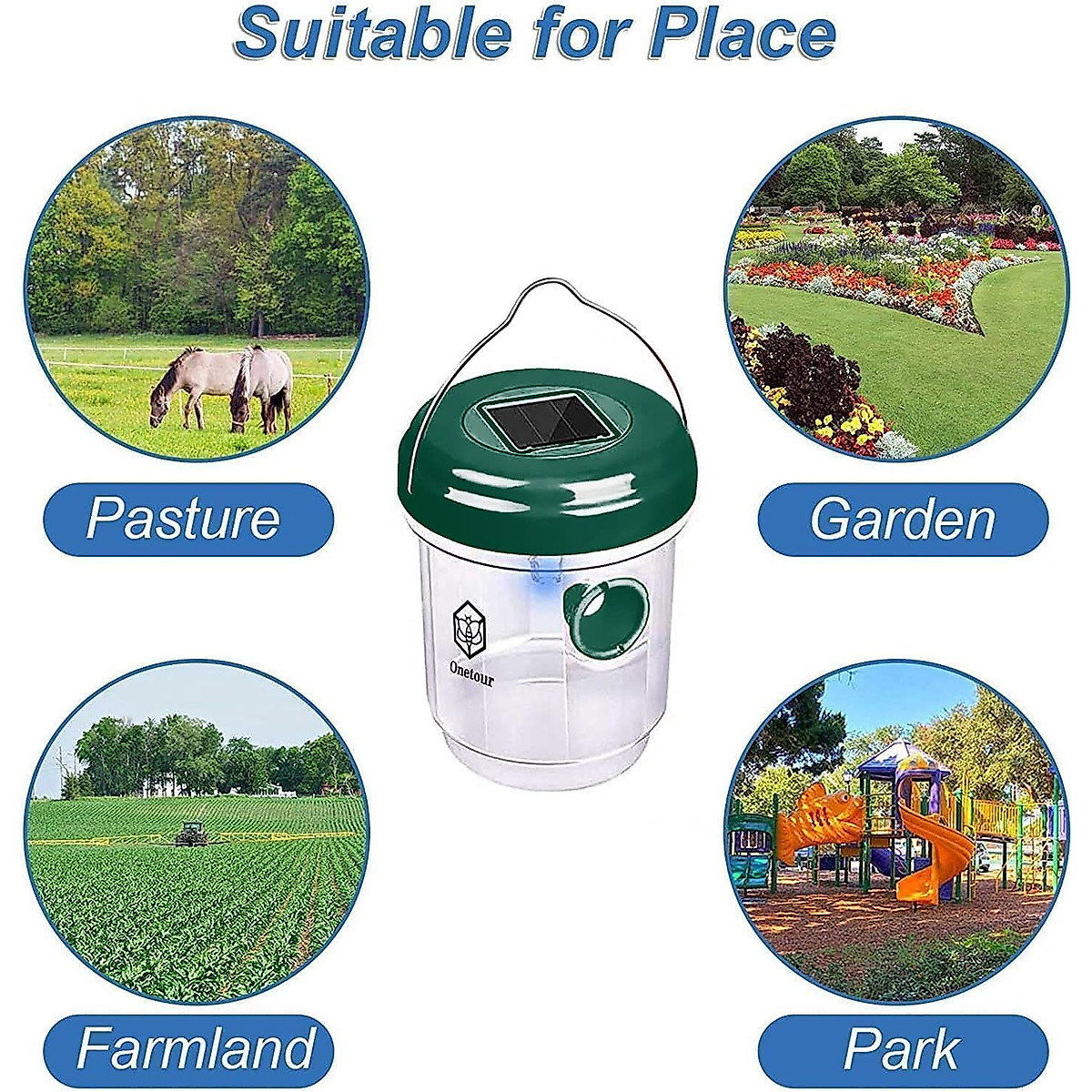 2 Packs Wasp Trap - Solar Powered Bee Trap Outdoor for Yellow Jackets, Hornets and Wasps - Durable Wasp Killer and Bee Killer - Reusable Yellow Jacket Trap and Insect Trap