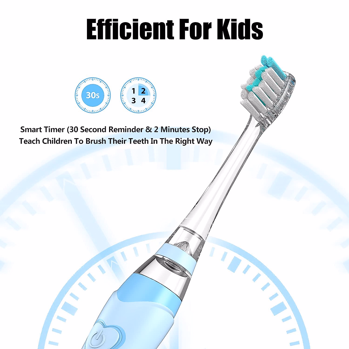 DADA-TECH Kids Electric Toothbrush Blue with Replacement Heads (DT-K6)