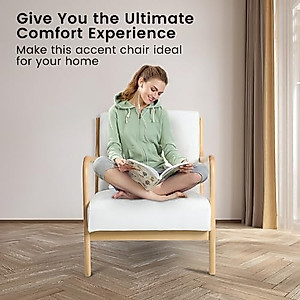 Unovivy Mid-Century Modern Accent, Upholstered Lounge Armchair with Wood Frame Thick Padded Backrest & Seat Cushion, Single Sofa Chair for Living, Bedroom, Reading Room, ‎30" Depth, Beige