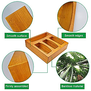 CRAKTH Bamboo Ziplock Bag Storage Organizer and Dispenser for Kitchen Drawer, Suitable for Gallon, Quart, Sandwich & Snack Variety Size Bag