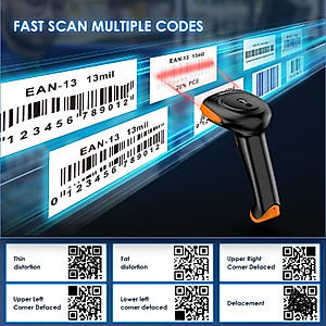 Eyoyo 2D QR Bluetooth Barcode Scanner Wireless, 2500mAh Handheld Cordless USB Wired 1D UPC Bar Code Reader for Book Library, Warehouse Inventory Compatible with iPad, Android Phone, iPhone, Laptop