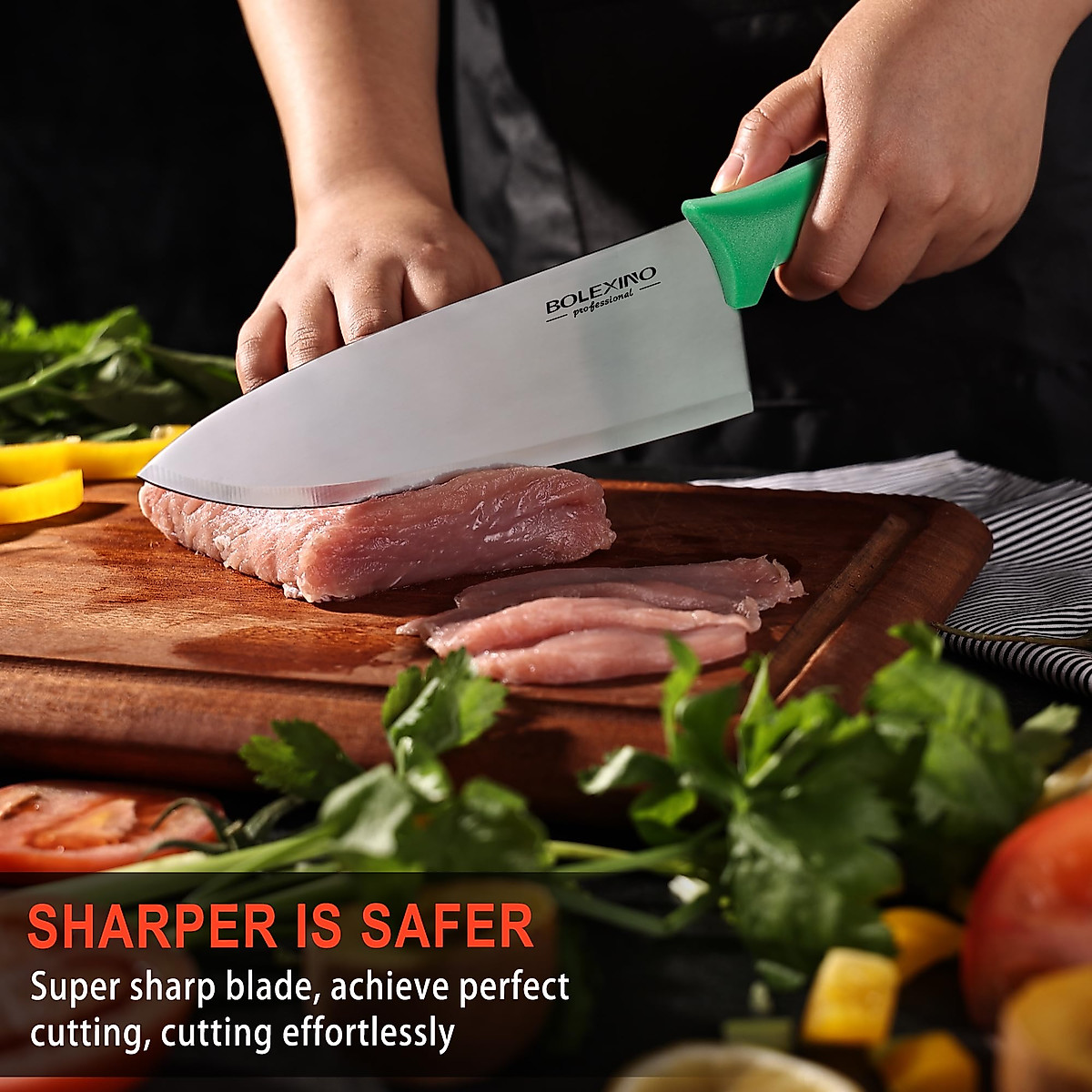 BOLEXINO 8 inch Japanese High Carbon Stainless Steel Chef Knife Set, Professional Extra Sharp Wide Cook Knife with Non-slip Ergonomic Handle, for Kitchen Home Restaurant