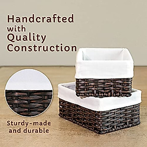 WeeNest Hand Woven Storage Baskets with Lid and Removable Liner| Resin Wicker Baskets for Organizing | Basket Set for Pantry, Living Room | Set of 3, Walnut Brown