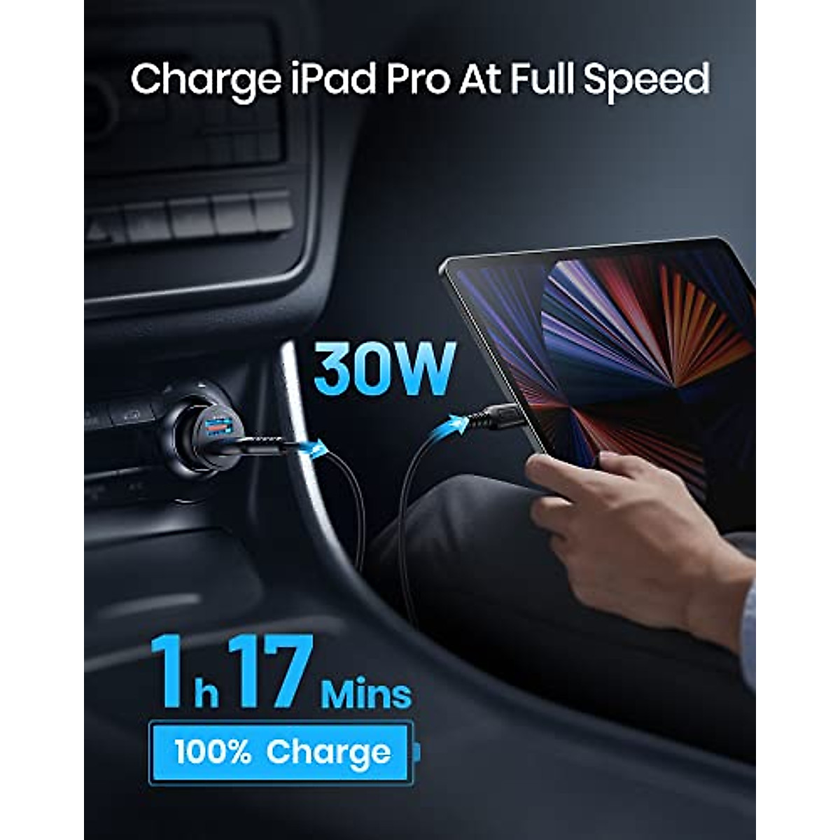 Car Charger, INIU Dual Ports [USB C 30W+USB A 30W] 5A QC 3.0 PD Fast Charge Car Charger Adapter, All-Metal Mini USB C Car Charger for iPhone 14 13 12 Pro Max iPad Samsung S21 MacBook Airpods Tablets