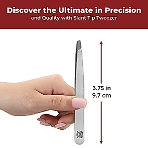 Regine Switzerland Slant Tweezers & Compact Case with 10X Magnifying Mirror Set - Precision Stainless Steel Tweezers for Ingrown Hair, Facial & Grooming - Travel Set with Hard Case for Men Women - 2Pc