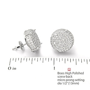 Men's XL 1/2 Inch Full Iced Cubic Zirconia Round Prong Setting Screw Back Earring BE 11403 S