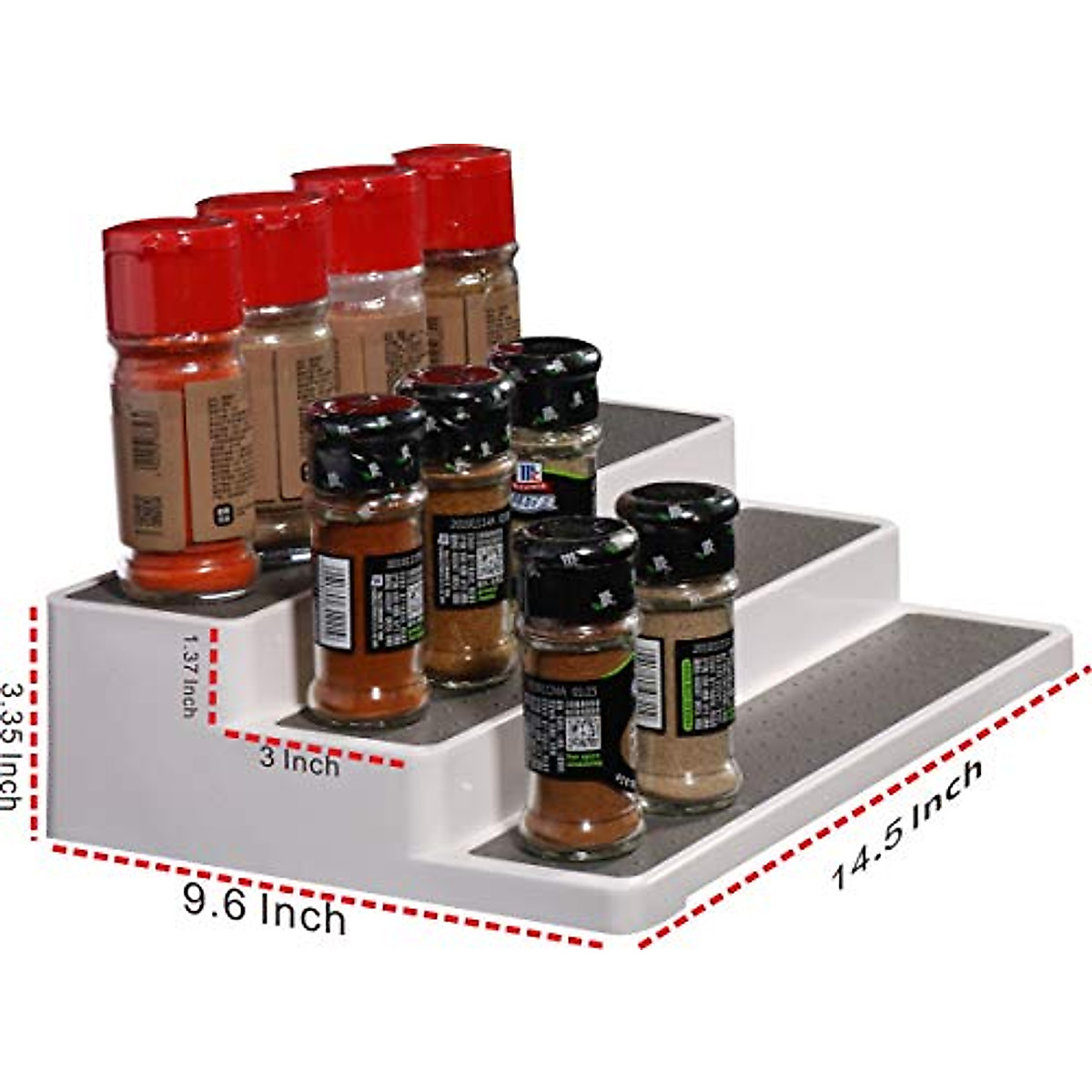 Cq acrylic 2 Pack Spice Rack Organizer for Pantry,14.5 Inch Tiered Seasoning Can Shelf Organizer For Cabinet,White