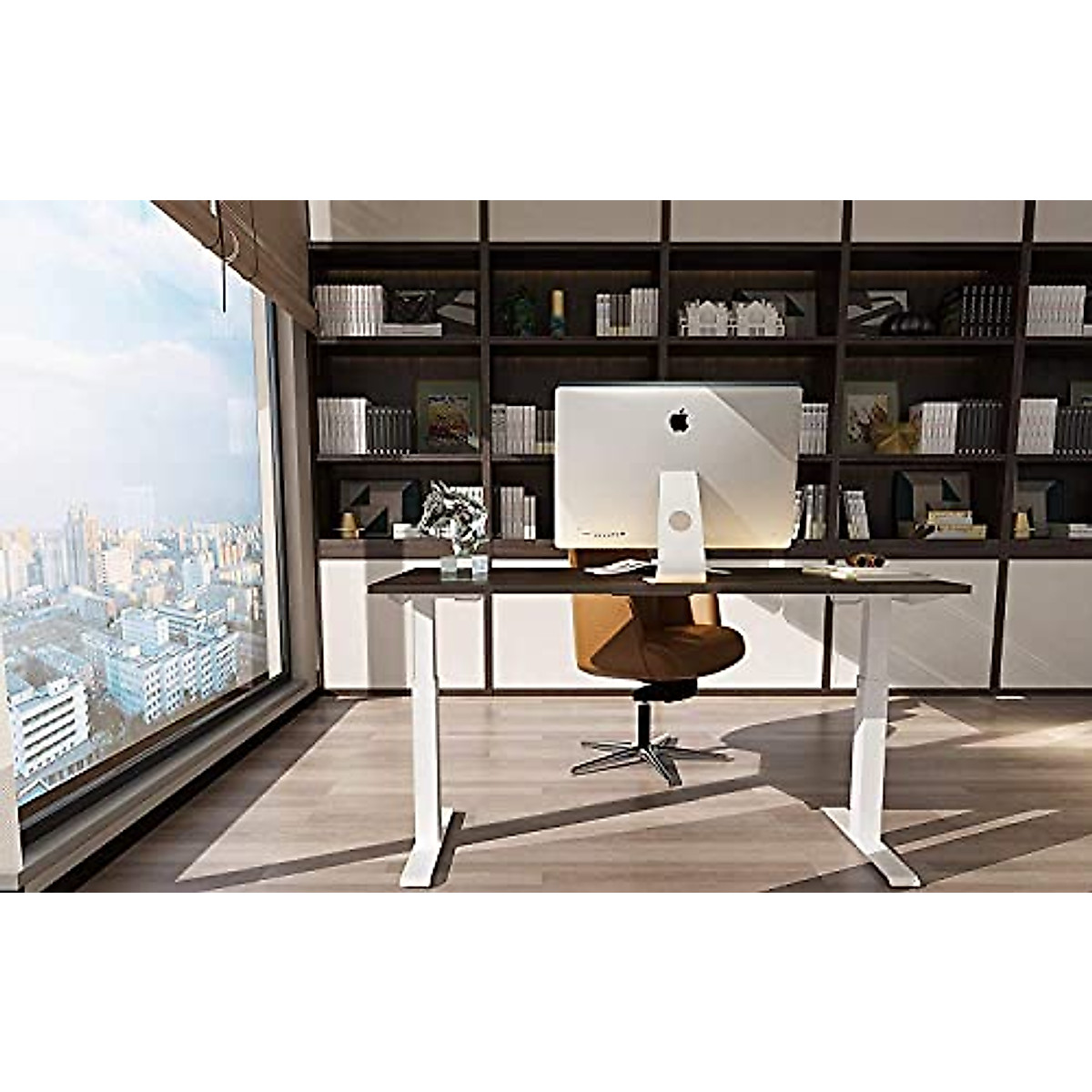 ALFA FURNISHING Advanced 55x28 Inches Standing Desk for Home Office, Dual Motor Electric Adjustable Height Desk, Sit Stand Desk with 4 Pre-Set Memory (55x28, Walnut Top + White Frame Dual Motor)