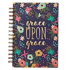 Christian Art Gifts Journal w/Scripture Grace Upon Grace John 1:16 Bible Verse Pink Floral Inspirational Wire Bound Spiral w/ 192 Lined Pages,