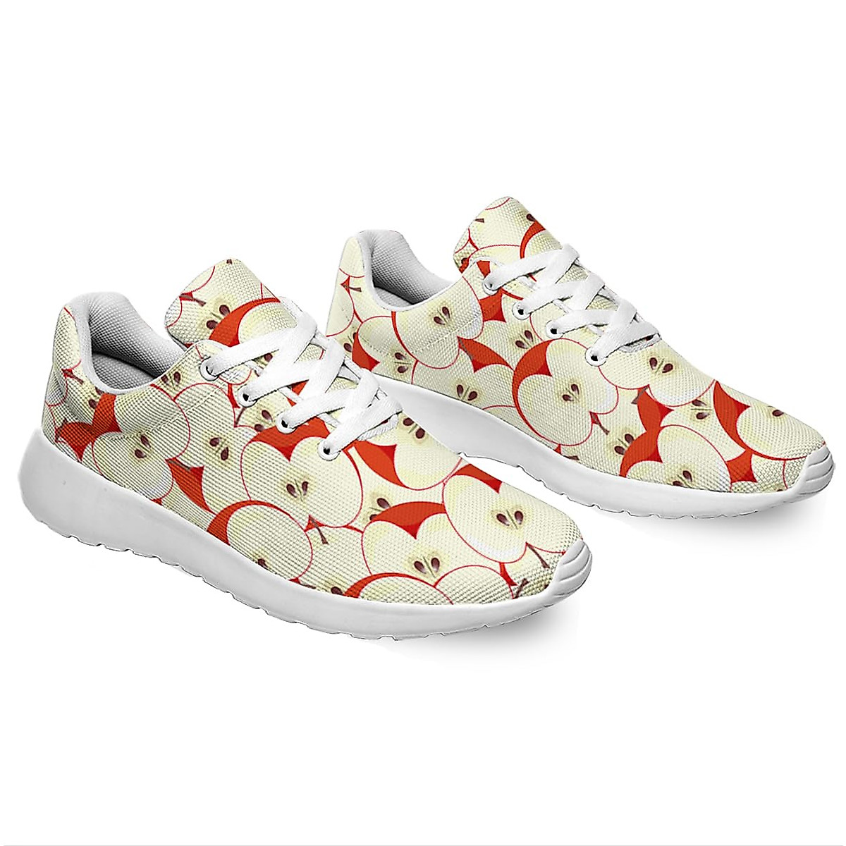Apple Shoes Fruit Print Women Men Personalited Running Shoes Athletic Tennis Sneakers Gifts for Girl Boy White Size 6