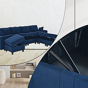 TOQIJUN Modular Sectional Sofa with Ottomans Velvet,U Shaped Sleeper Sofa with Storage, Sofa Covers Removable, 7 Seat Couch with Ottoman for Living Room,Navy Blue