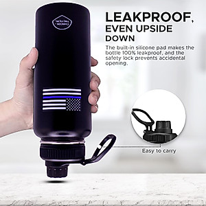 32 oz. Thin Blue Line Steel Sports Water Bottle-Double Wall Vacuum Insulated