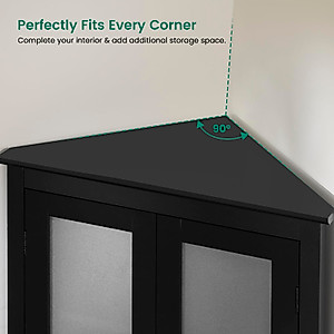 Iwell 63.8" Tall Corner Cabinet with 4 Doors and 5 Storage Shelves, Corner Bathroom Cabinet, Home Space Saver for Bathroom, Living Room, Kitchen, Black