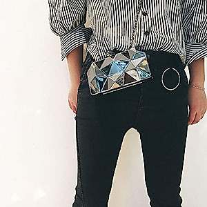 YAOSEN Women Geometric Metal Clutch Diamond Chain Purse Handbag (Pewter)