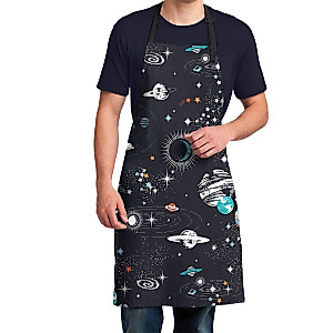 Adjustable Bib Apron Waterdrop Resistant for Men Women, Space Galaxy Constellation Kitchen Aprons with Extra Long Ties for Cooking, Grill and Baking