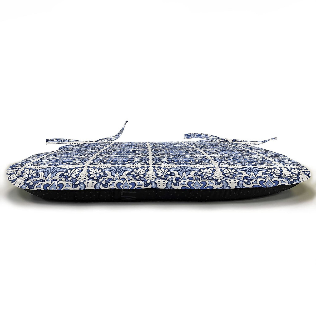 Lunarable Azulejo Chair Seating Cushion Set of 4, Ethnic Portuguese Ceramic Tiles Like Mosaic Motifs Traditional Design, Anti-Slip Seat Padding for Kitchen & Patio, 16"x16", Ivory and Lavender Blue