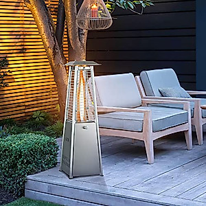 GLOBALWAY Patio Outdoor Heaters, 9500 BUT Pyramid Propane Patio Heater, 35" Tall Glass Tube Flame Heater for Party, Backyard, Garden, Decoration