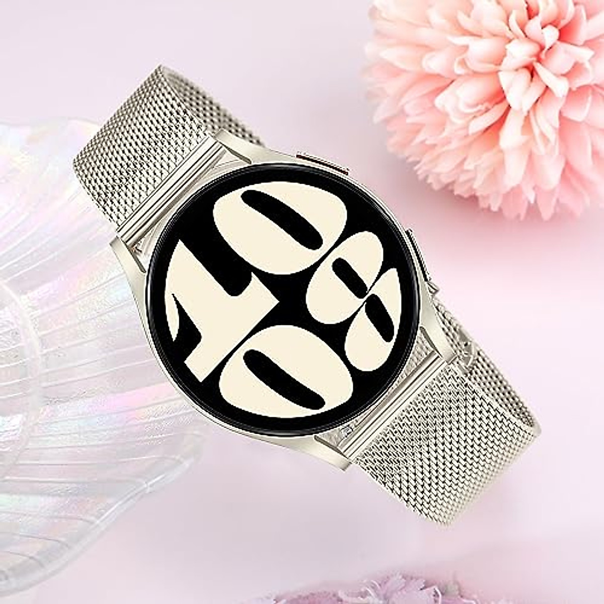 TRUMiRR Women Band for Galaxy Watch 6 40mm Gold, 20mm Mesh Stainless Steel Watchband Replacement Strap for Samsung Galaxy Watch 6 5 4 40mm 44mm / Watch 6 Classic 43mm 47mm