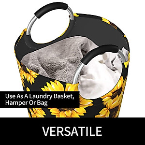 YISUMEI Laundry Basket Clothes Hamper Collapsible Durable Dirty Clothes Storage Laundry Organizer Black Sunflower for Kids Adults Women Gift