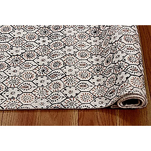 Casavani Hand Block Printed Tassels Throw Rugs Brown, Black Geometric Area Rug Doormat Floor Rug Indoor Area Rugs for Bedroom Living Room Laundry Room 3x10 Feet Runner