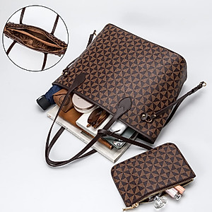 Lacel Urwebin Handbags for Women Designer Fashion Purses Top Handle Satchel Shoulder Bags 2pcs with Small Wallet (Brown)