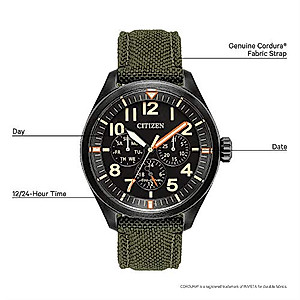 Citizen Men's Eco-Drive Weekender Garrison Field Watch, in Stainless Steel with Olive Green Nylon Strap, Black Dial (Model: BU2055-16E)