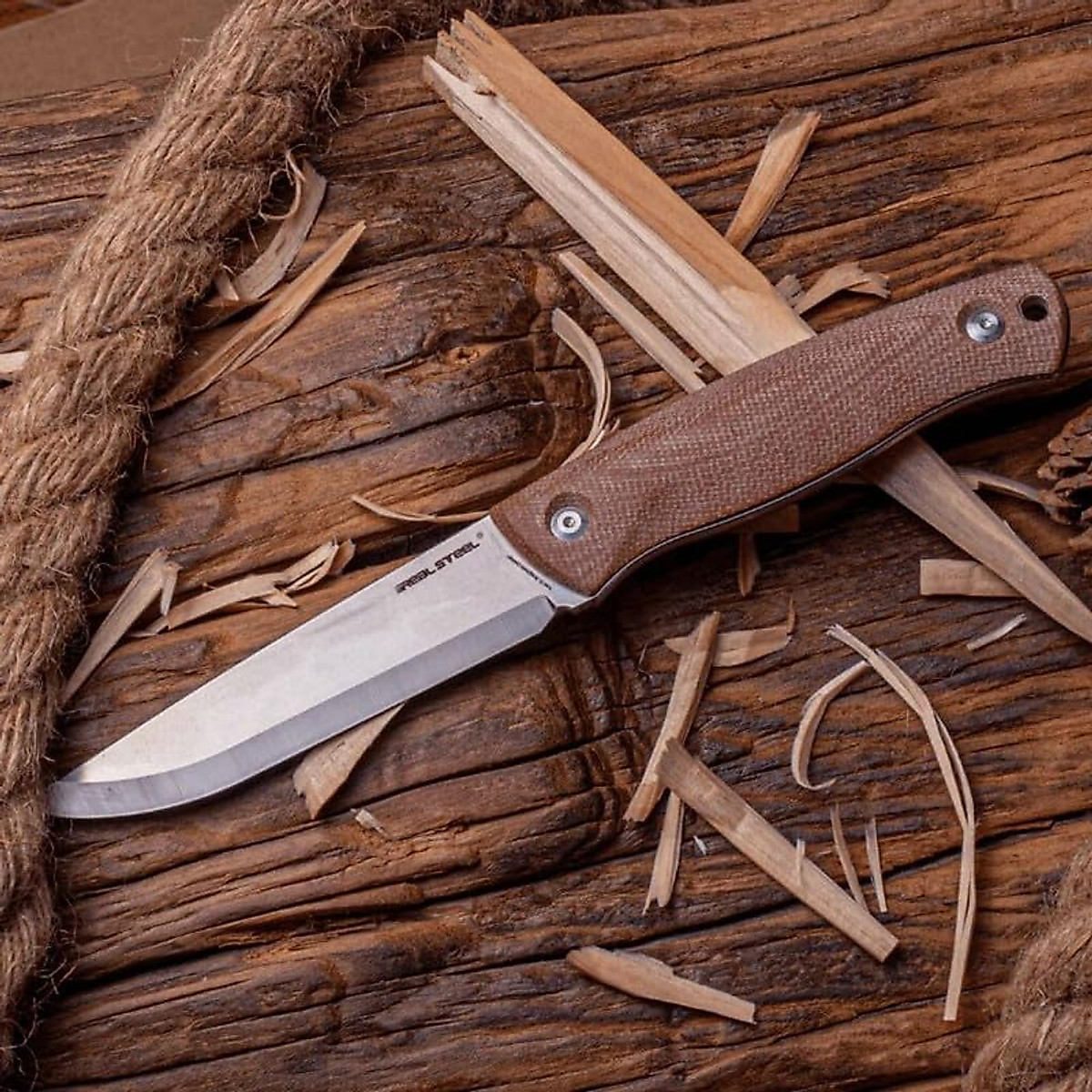 Real Steel Pathfinder Bushcraft Fixed Knife - 14C28N Blade with Micarta Handle- Perfect for Everyday Tasks - Brown