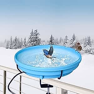 Tetuga Bird Bath Deck Mounted Bowl 12 Inches with Adjustable Clamp for Outdoor Bird Baths for Outside Weather Resistant Durable Birdbath for Garden Patio Lawn Yard Deck Railing (Blue)