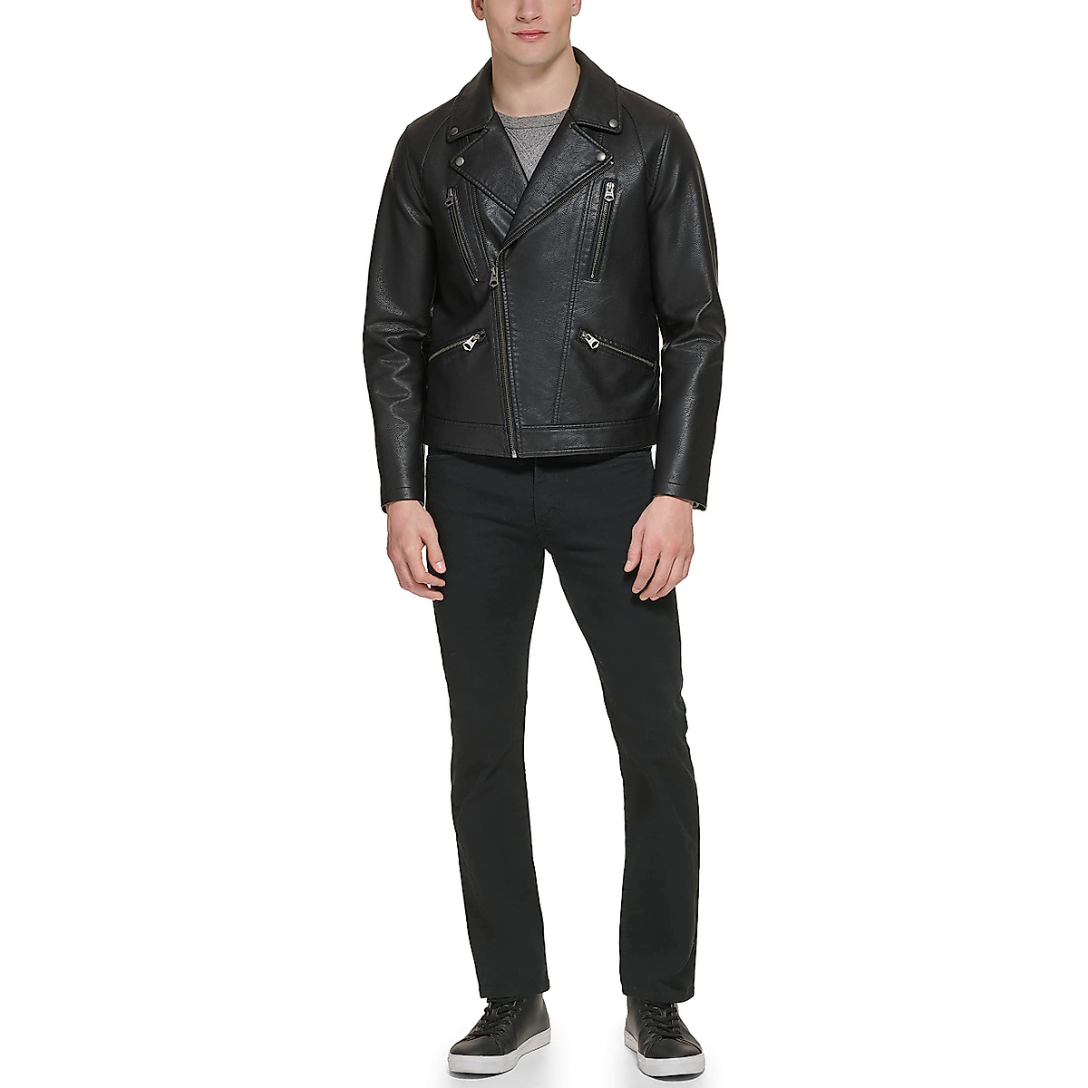 Levi's Men's Faux Leather Motorcycle Jacket, Black Multi Zip