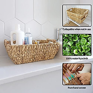 Wicker Storage Baskets for Shelves Water Hyacinth Woven Basket with Built-in Handles Large Closet Storage Bins for Organizing(2-Pack)