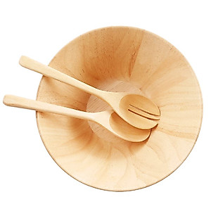 Wooden Bowls 10” Set with Salad Spoon and Fork - 100% Natural Hardwood Serving Bowls for Fruits, Salads, and More l Family-Style Dining l Wooden Salad Bowl Serving