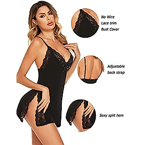Avidlove Women Sexy Chemise Dress Modal Nightgown Soft Sleepwear Babydoll Lingerie for Women Black S
