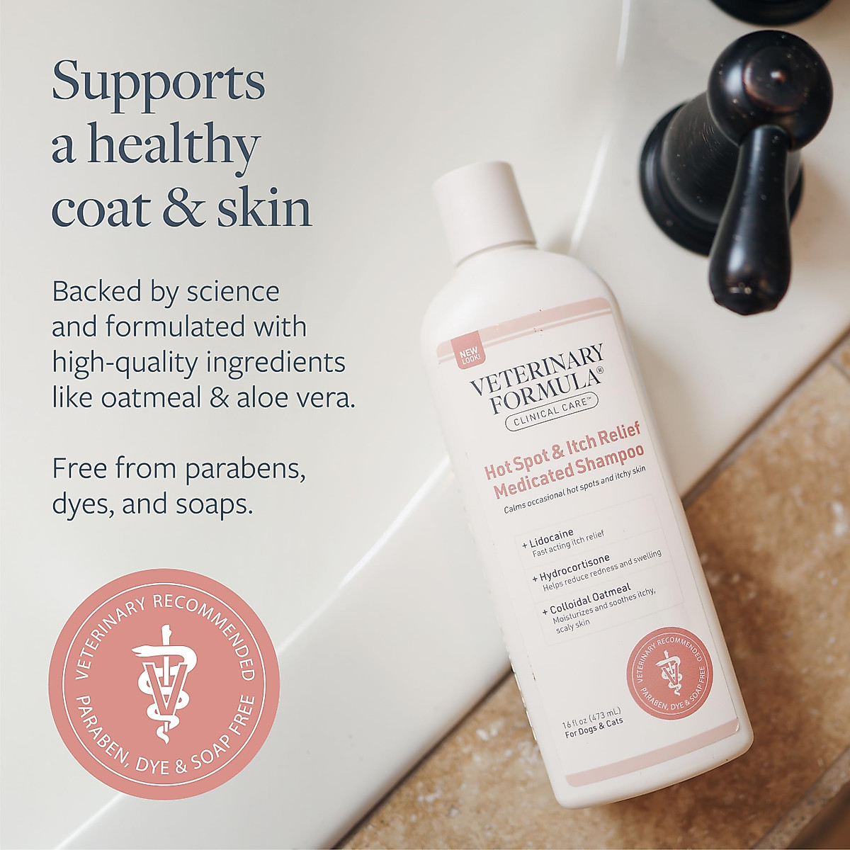 Veterinary Formula Clinical Care Hot Spot & Itch Relief Medicated Shampoo for Dogs and Cats 16oz – Helps Alleviate Sensitive Skin, Scratching, and Licking of Coat