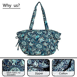 Women Signature Cotton Tote bags for women handbags with handles Medium Size Shoulder Bag Quilted Teacher Work Tote Bag (Peacock)