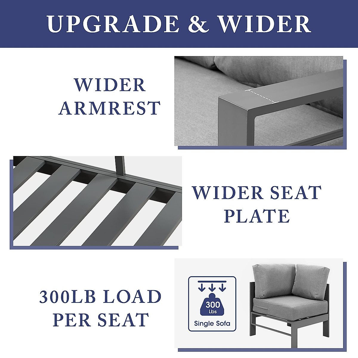 Wisteria Lane Aluminum Outdoor Patio Furniture Set, Metal Outside Patio Furniture Conversation Sets with Dining Table&2 Ottomans, Sectional Sofa Couch Seating Set with Cushion for Backyard