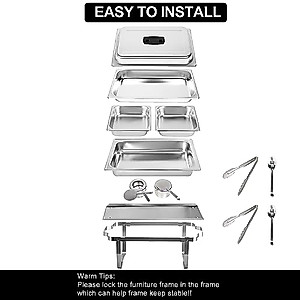 Perossia 5 Pans Chafing Dish Buffet Set Stainless Steel 8QT with Full Size and 4 1/2 Size Pans Portable Serve Food Warmer for Catering Parties Wedding Graduation Commercial Events, 3 Packs Silver