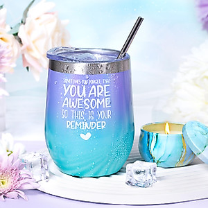 Spa Gifts for Women,Birthday Gifts for Women,Purple Gifts for Women,Gifts for Her Girlfriend Mom Sister,Care Package Gift Set,14Pcs Lavender Scent Home Spa Relaxing Gift Box Basket with Wine Tumbler