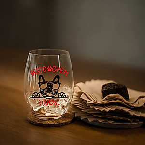 Perfectinsoy Dog Mom Ever Wine Glass with Gift Box, Cute French Bulldog Themed, Dog Lover Gifts for Her, Dog Moms, Grandma, Wife, Sister, Wine Glass Gift for Dog Lovers