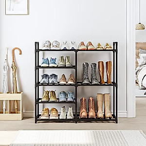 Bambooster 5 Tier Shoe Rack for Entryway,Free Standing Shoe Organizer for Closet Stackable Storage Black
