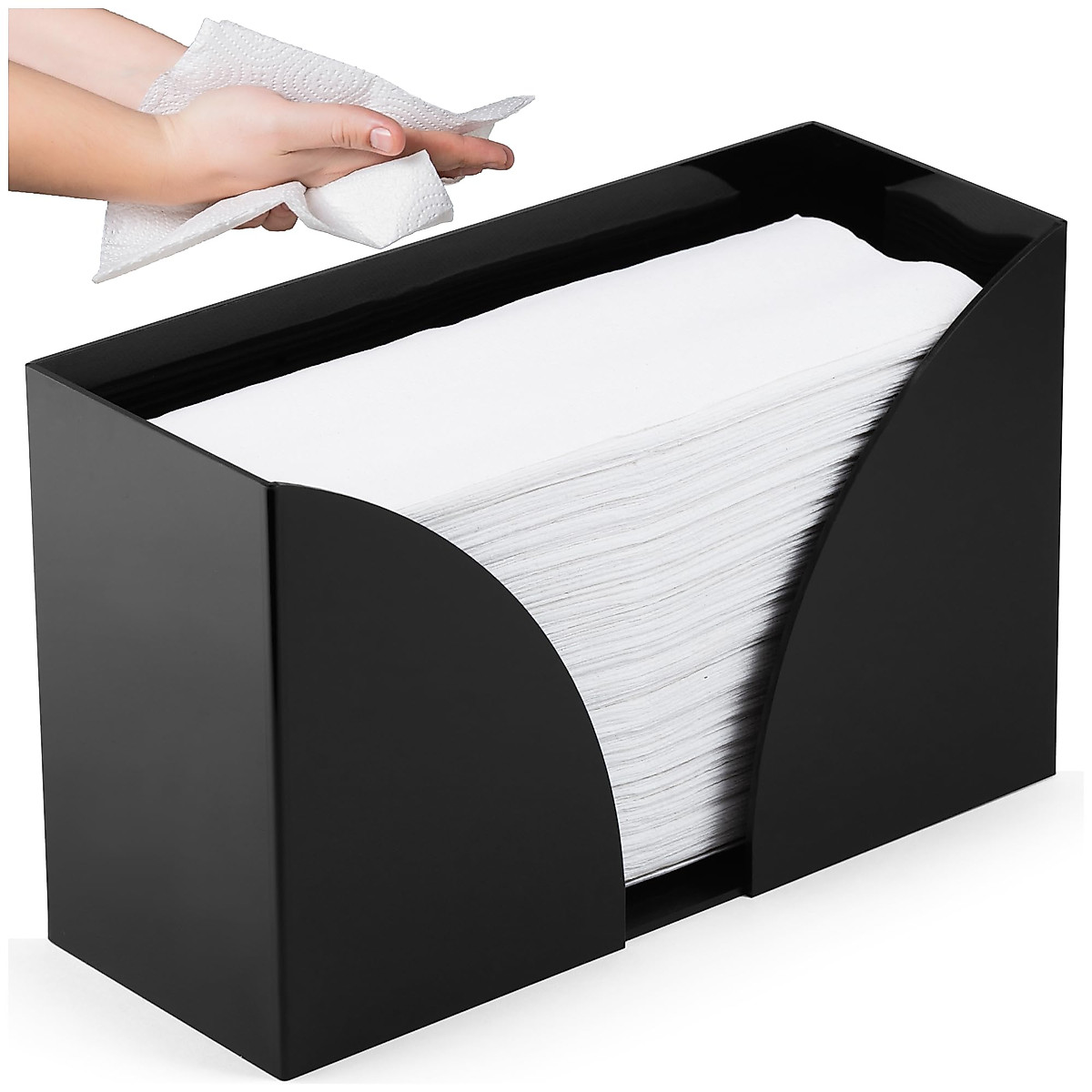 SimplyImagine Countertop Paper Towel Holder Dispenser - Black Acrylic Storage Holder for Kitchen or Bathroom Use for Multifold, C Fold, Trifold, Z Fold Hand Towel Napkins - Commercial or Home Use
