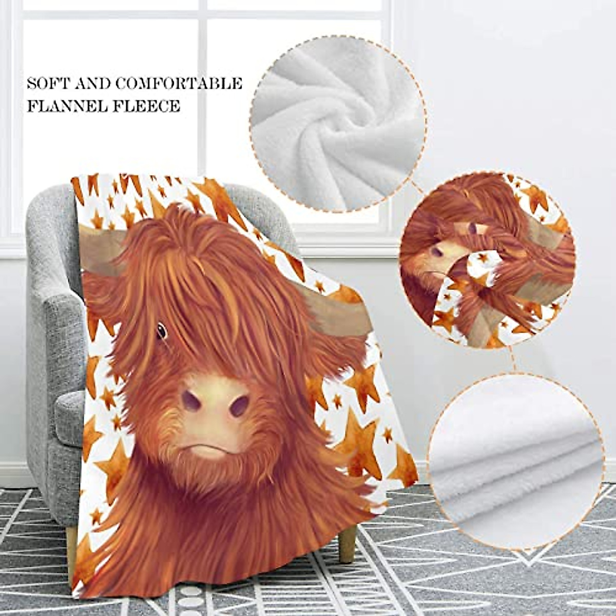 Personalized Funny Cow Star Blanket with Name Text Custom Super Soft Fleece Throw Blankets for Couch Sofa Bed 60 X 80 inches