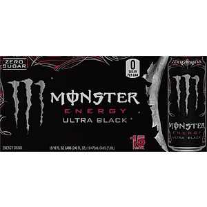 Monster Energy Ultra Black, Sugar Free Energy Drink, 16 Ounce (Pack of 15)