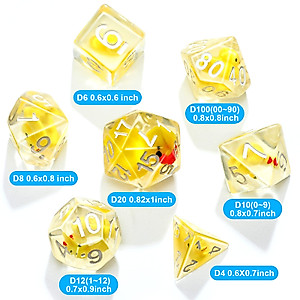 Kathfly 14 Die Rubber Ducks Dice, Resin Polyhedral Dice Set Filled with Animal, Ice Duck Dice Cool Rubber Ducks Dice Translucent Cute Playing Dice with 2 Black Pouches for Board Game, Green, Yellow