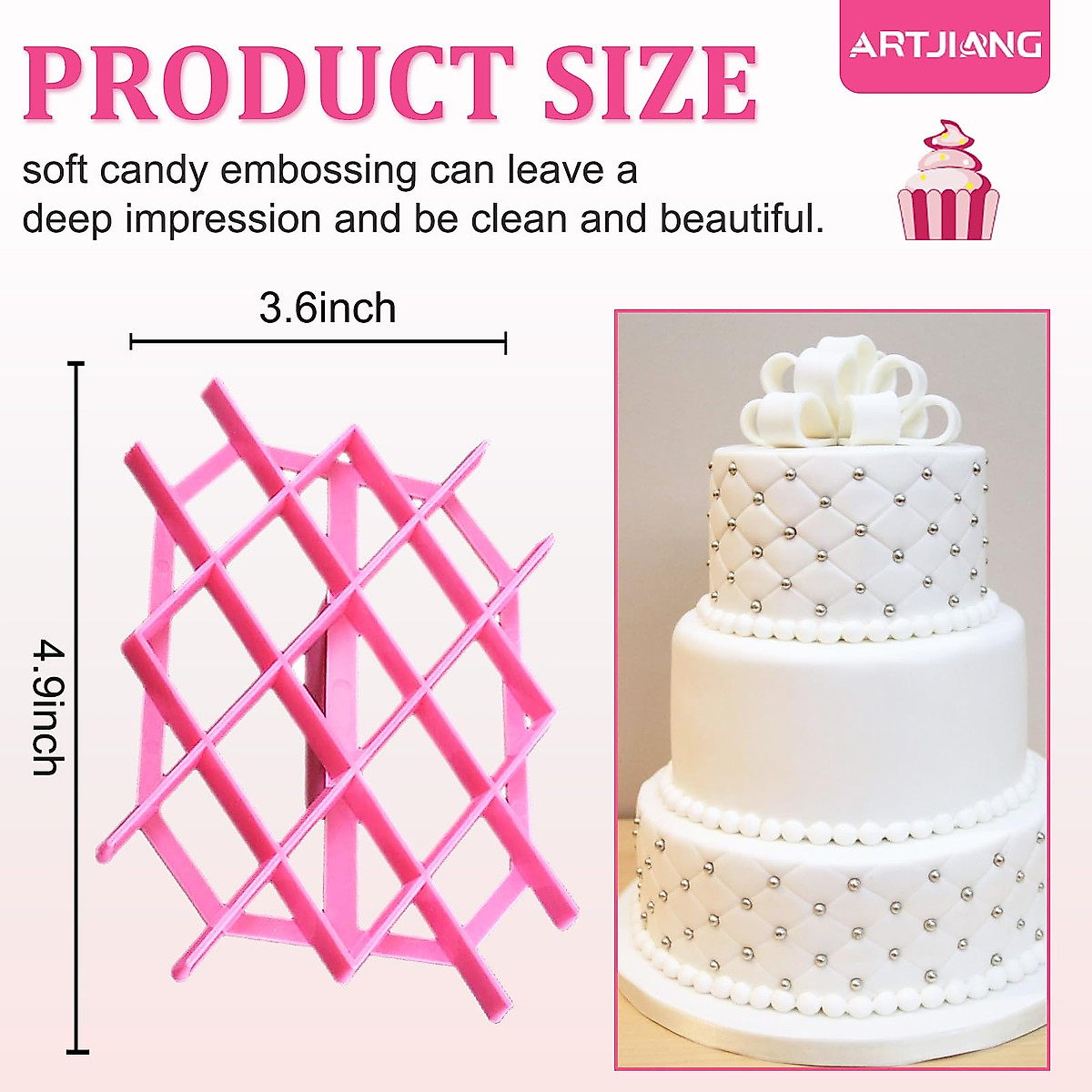 Rhombus Diamond Shape Fondant Cake Mould Embosser, 4.9In Fondant Embosser, Lace Flower Cookie Cutter, Accessories for Cake Fondant, Fondant Tool, Cake Baking, Cake Stencils and Fondant Molds