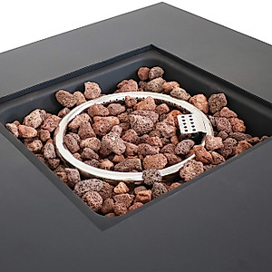 Sunnydaze Kleifar 25.25-Inch H Square Metal Propane Fire Pit with Rafa Fabric Sides - Includes Lava Rocks